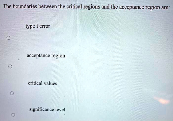 Solved The Boundaries Between The Critical Regions And The Acceptance Region Are Type [ Error
