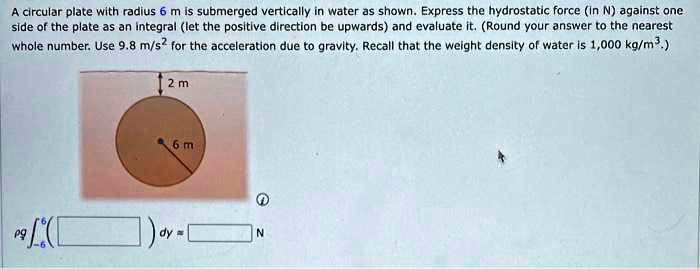 Solved A Circular Plate With A Radius Of 6 M Is Submerged Vertically In Water As Shown Express