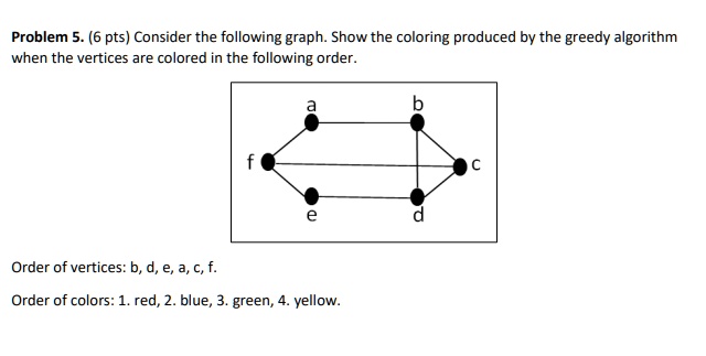 problem 6 pts consider the following graph show the coloring produced ...