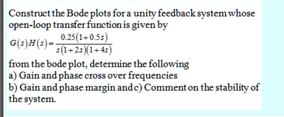 Solved Construct The Bode Plots For A Unity Feedback System Whose Open Loop Transfer Function 0433