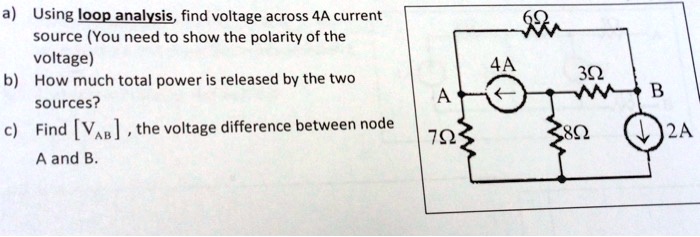 Using loop analysis, find the voltage across the 4A current source. (You need to show the ...