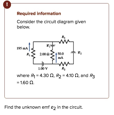 SOLVED: Required information Consider the circuit diagram given below: 195 mA 2.00 n 50.0 1.00 v ...