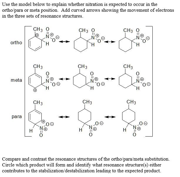 SOLVED: Use the model below to explain whether nitration is exp cted to ...
