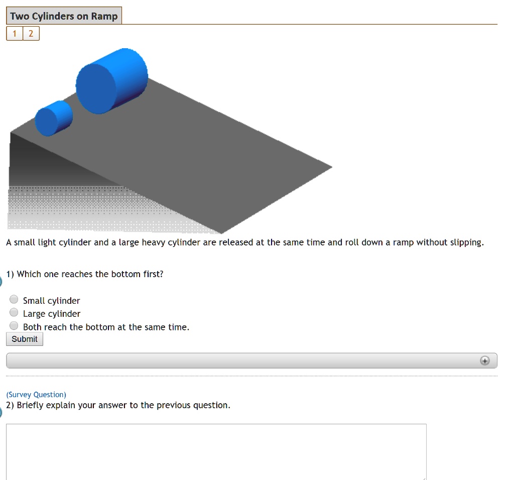 two cylinders on ramp small light cylinder and a large heavy cylinder ...