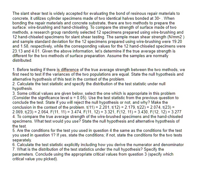SOLVED: The slant shear test is widely accepted for evaluating the bond ...