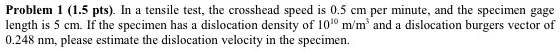 Problem 1 (1.5 pts). In a tensile test, the crosshead speed is 0.5 cm ...