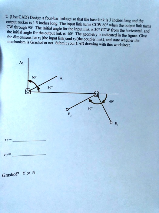 SOLVED: Use CAD to design a four-bar linkage so that the base link is 3 ...