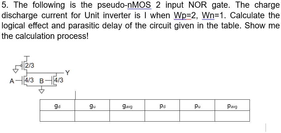 SOLVED: 5. The following is the pseudo-nMOS 2 input NOR gate. The charge discharge current for ...