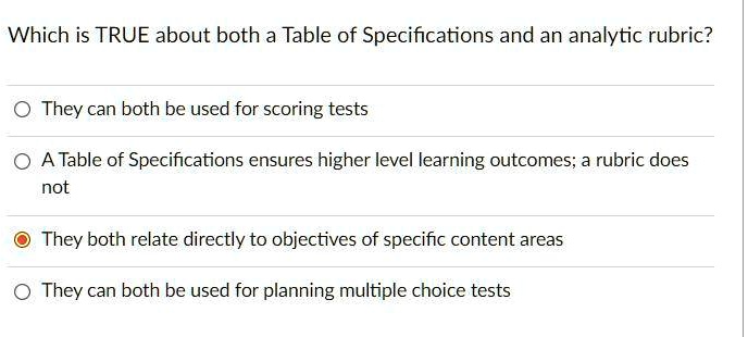Which is TRUE about both a Table of Specifications and an analytic ...
