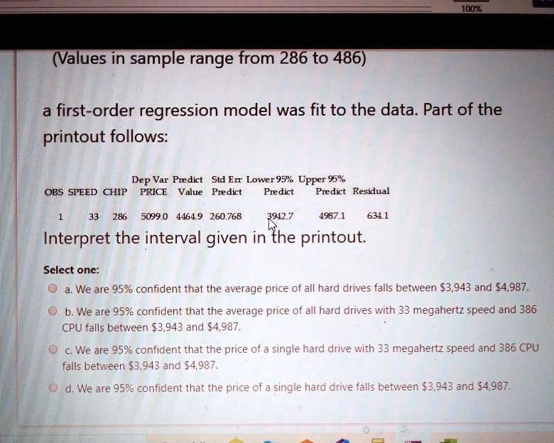 we values in sample range from 286 to 486 a first order regression ...