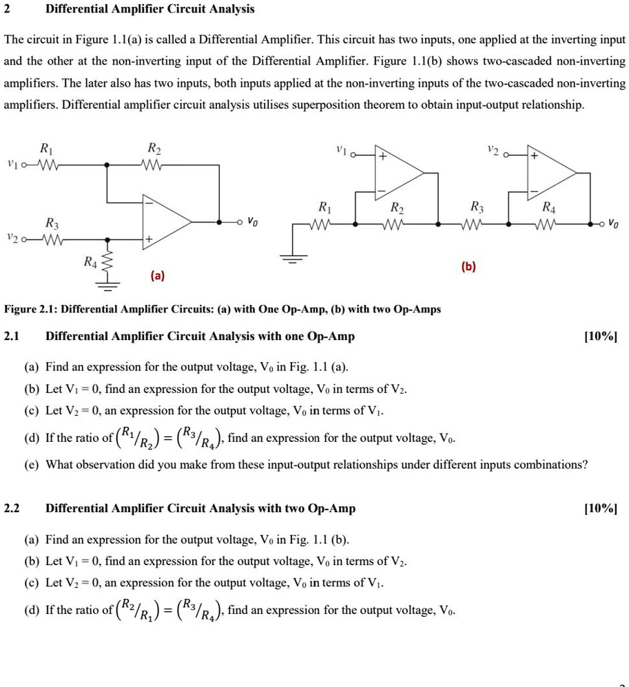 SOLVED: Differential Amplifier Circuit Analysis The circuit in Figure 1.1a) is called a ...
