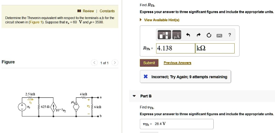 ? Review | Constants Determine the Thevenin equivalent with respect to the terminals a,b for the ...