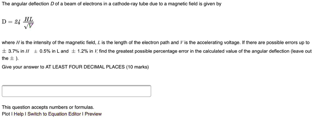 The angular deflection D of beam of electrons in a cathode-ray tube due ...