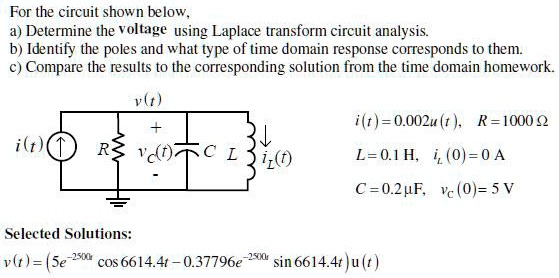 SOLVED: For the circuit shown below, determine the voltage using Laplace transform circuit ...