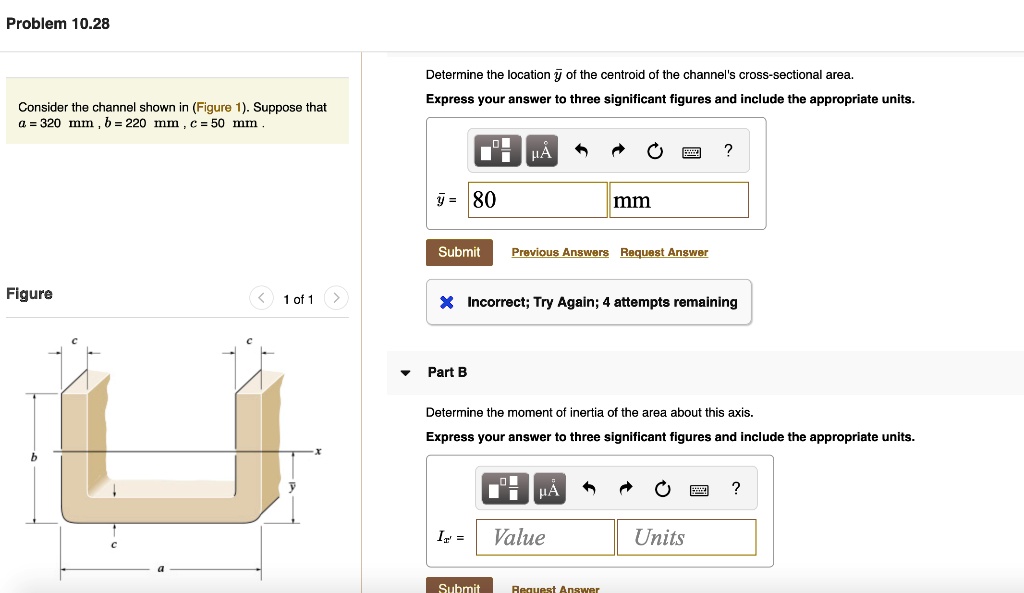 SOLVED: Problem 10.28 Determine the location y of the centroid of the ...