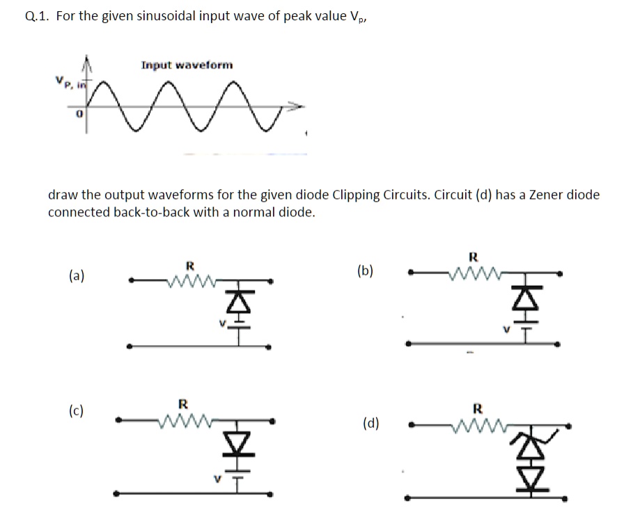 Q.1. For the given sinusoidal input wave of peak value Vp, Input waveform VP, in 0 draw the ...