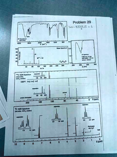 For IR spectrum label peaks with corresponding key diagnostic bond for h nmr and c nmr spectrum ...