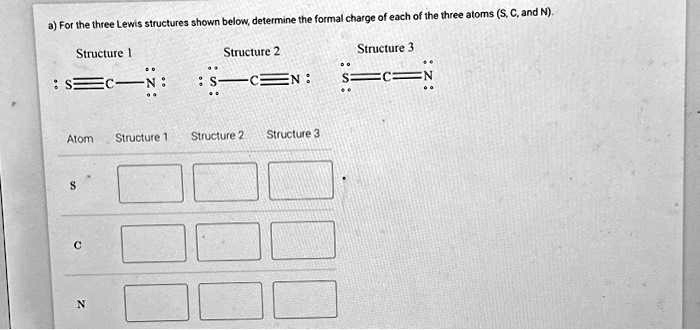 a) For the three Lewis structures shown below, determine the formal ...