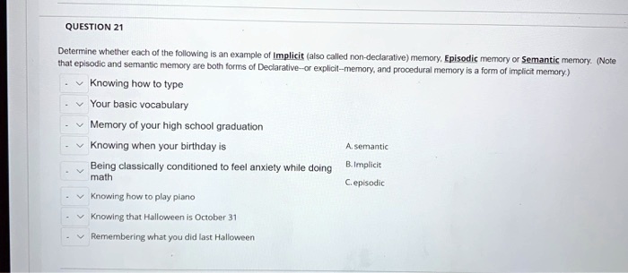 QUESTION 21 Determine whether each of the following is an example of ...