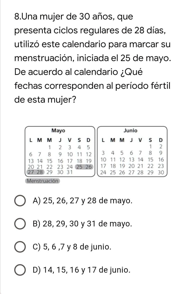 SOLVED: ayúdenme pls es para ahora 8.Una mujer de 30 años, que presenta ...