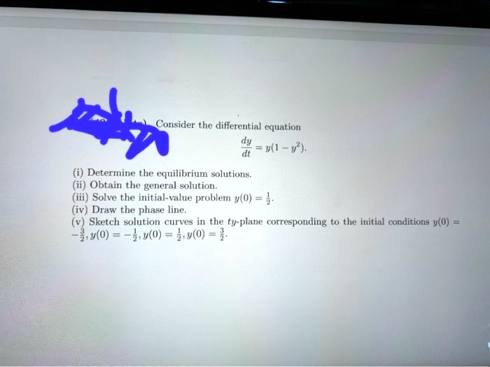 SOLVED: Consider the differential equation dy/dt = y(I - V). Determine ...
