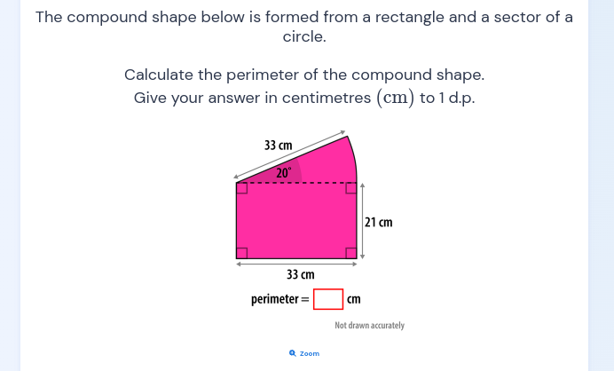 The compound shape below is formed from a rectangle and a sector of a circle. Calculate the ...