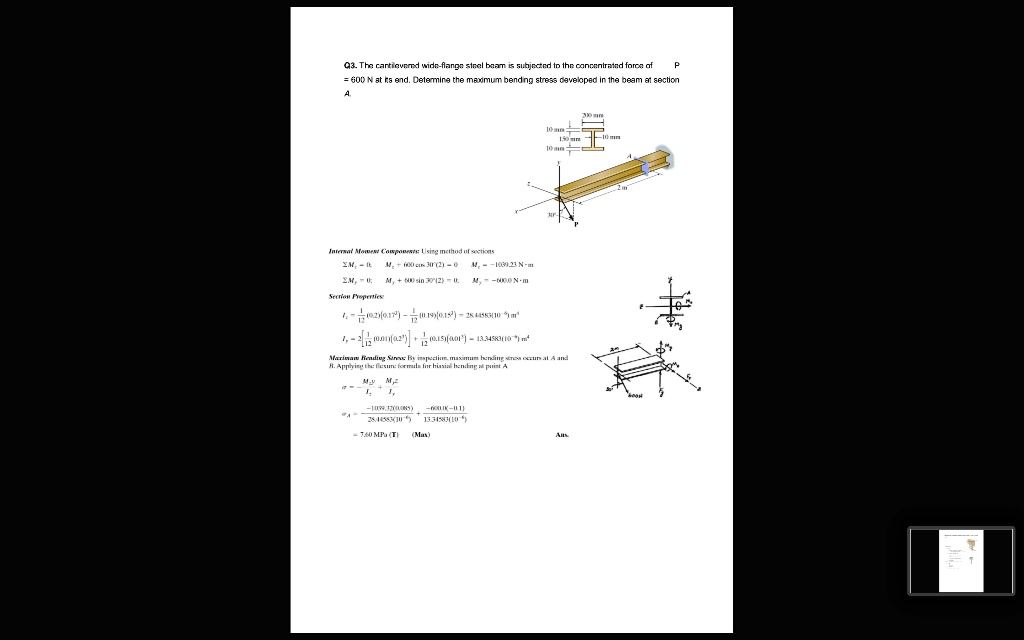 SOLVED: Q3. The cantilevered wide-flange steel beam is subjected to the ... SOLVED: Q3. The cantilevered wide-flange steel beam is subjected to the ...