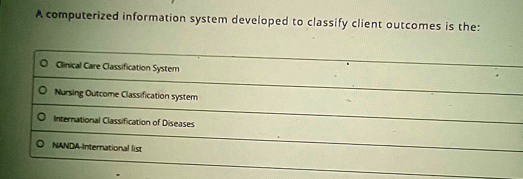 a computerized information system developed to classify client outcomes ...