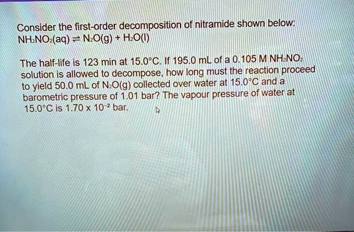 Consider the first-order decomposition of nitramide shown below: NH4NO2 ...