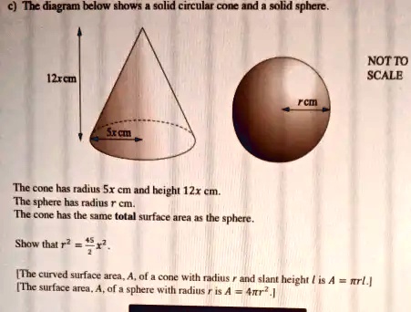 c) The diagram below shows a solid circular cone and a solid sphere ...