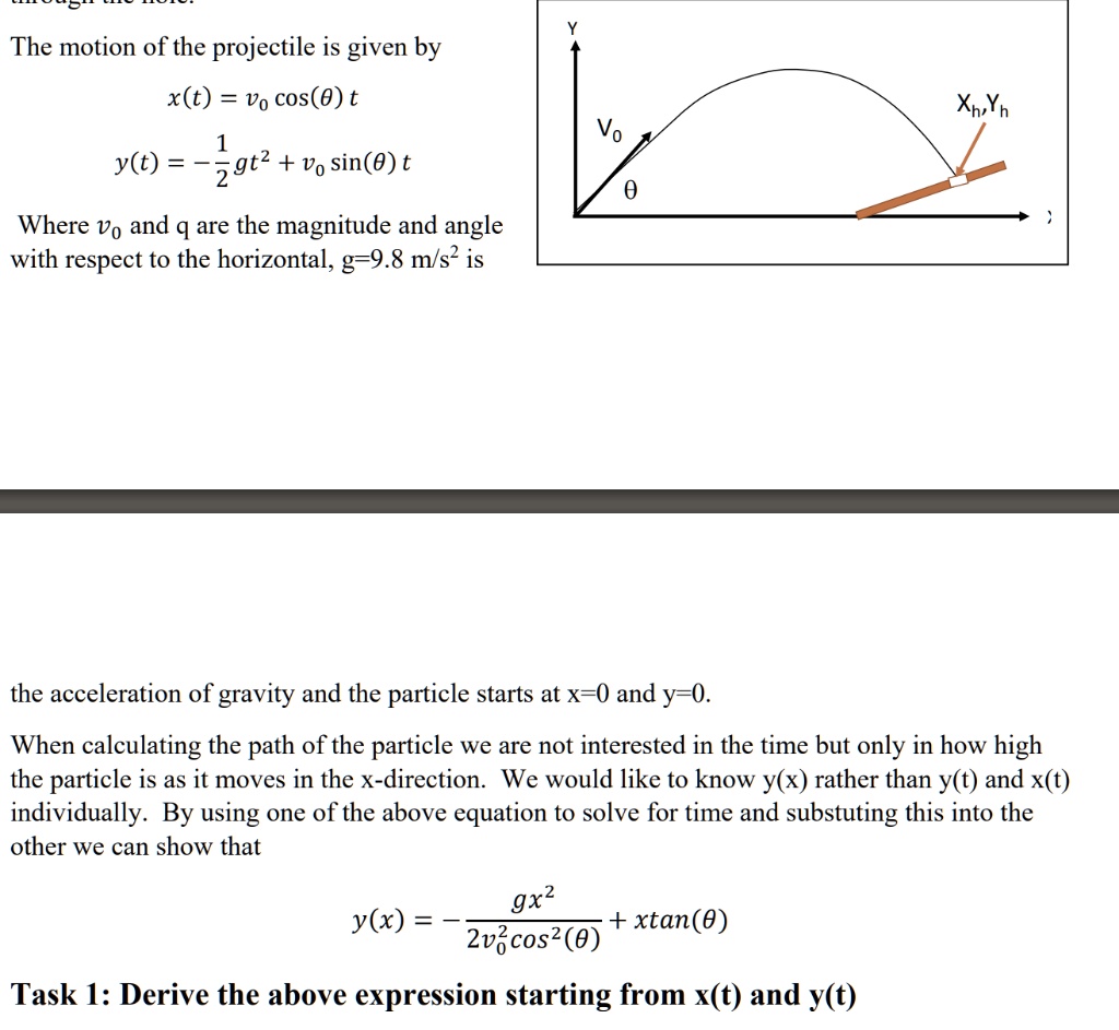 SOLVED:The motion of the projectile is given by x(t) = Vo cos(0) t Xh ...