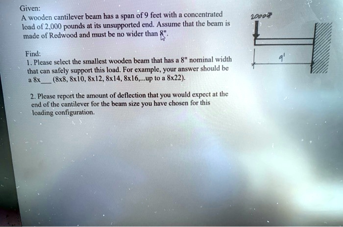 SOLVED: Given: A wooden cantilever beam has a span of 9 feet with a ...