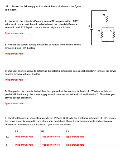 SOLVED: 11. Answer the following questions about the circuit shown in the figure to the right. A ...