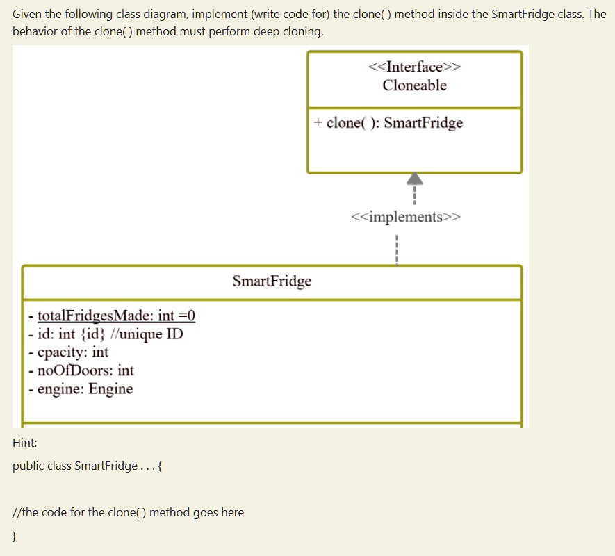 SOLVED: Given the following class diagram, implement (write code for ... SOLVED: Given the following class diagram, implement (write code for ...