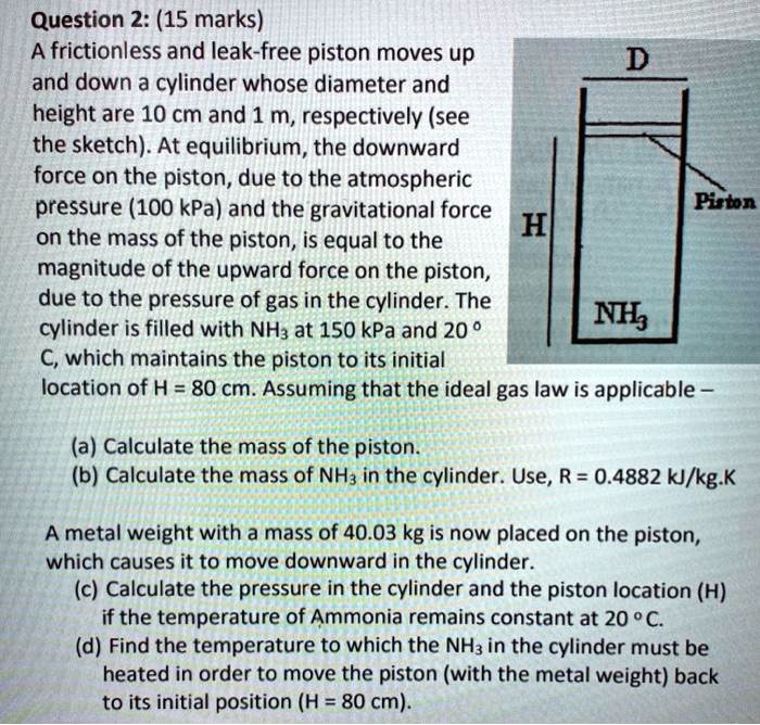 SOLVED: Question 2: (15 marks) A frictionless and leak-free piston moves up and down a cylinder ...