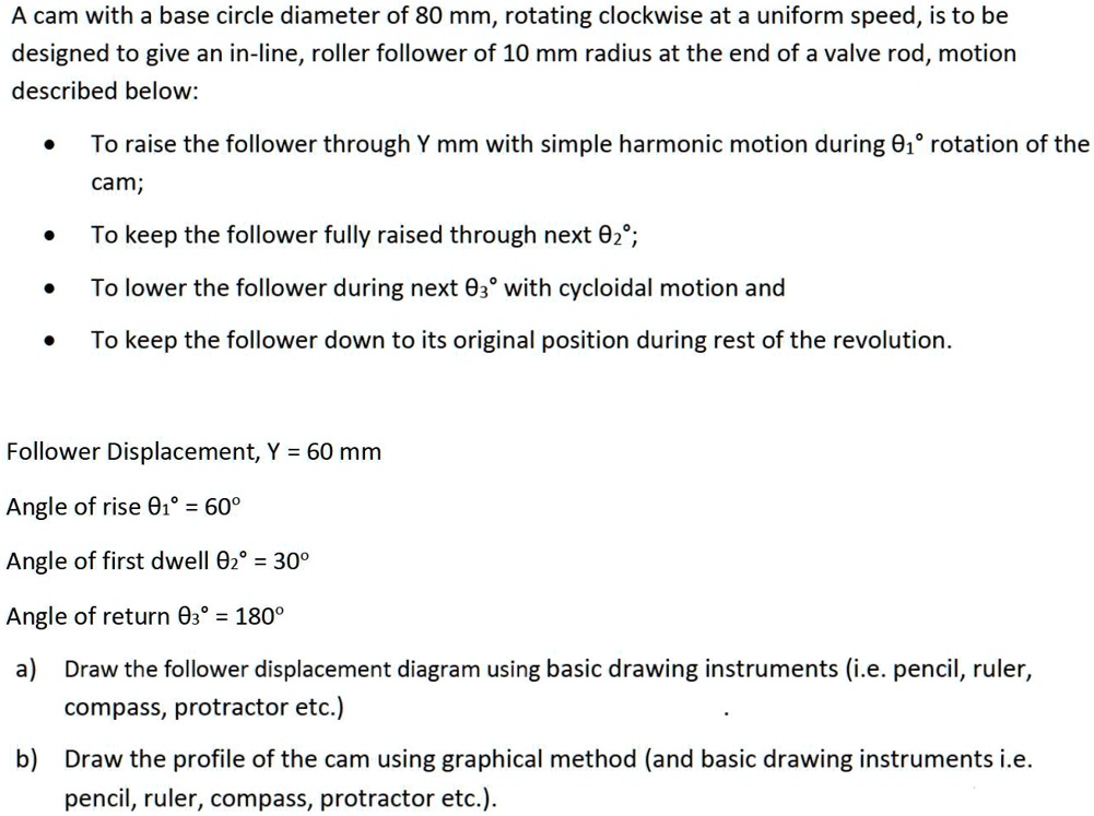 SOLVED: A cam with a base circle diameter of 80 mm, rotating clockwise ...