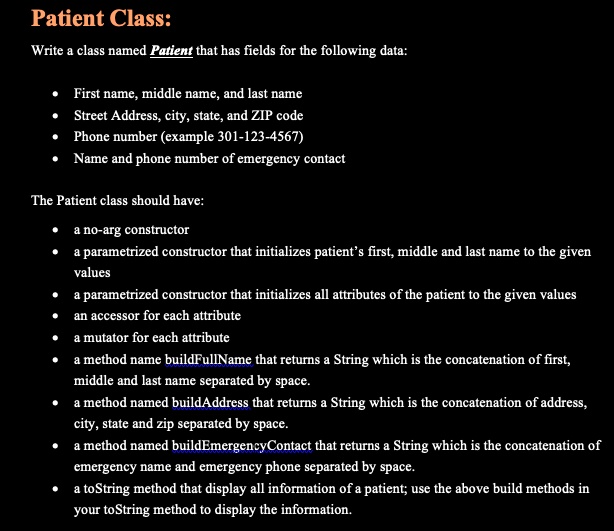 how can i make a uml diagram for this class patient class write a class ... how can i make a uml diagram for this class patient class write a class ...