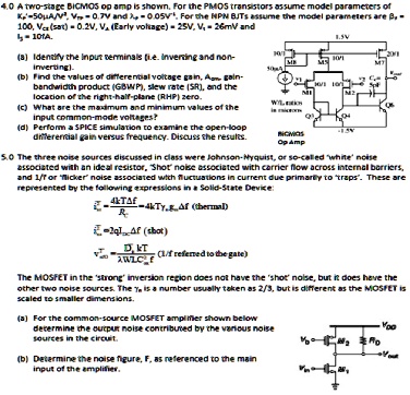 SOLVED: 4.0 A two-stage BiCMOS op amp is shown. For the PMOS transistors, assume model ...