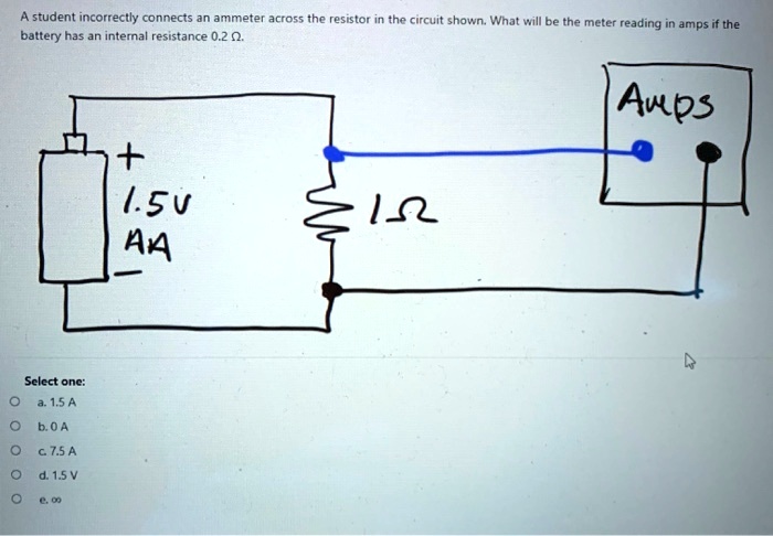 a student incorrectly connects an ammeter across the resistor in the ...