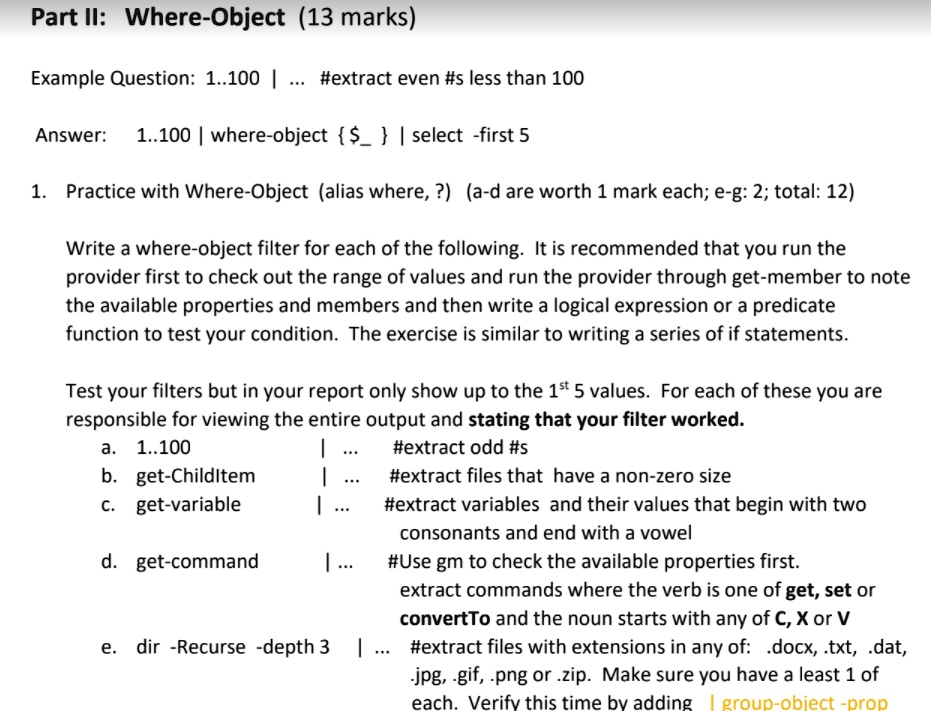 Solved Please Show Commands In Powershell Part Ii Where Object 13 Marks Example Question 1