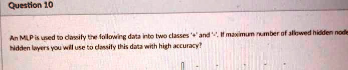 SOLVED: Question 10 An MLP is used to classify the following data into two classes '+' and '-2 ...