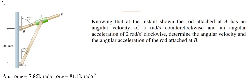 Solved 3 Knowing That At The Instant Shown The Rod Attached At A Has An Angular Velocity Of 5