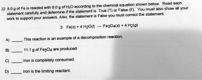 SOLVED: HzO according to the chemical equation shown below: Read each 8 ... SOLVED: HzO according to the chemical equation shown below: Read each 8 ...