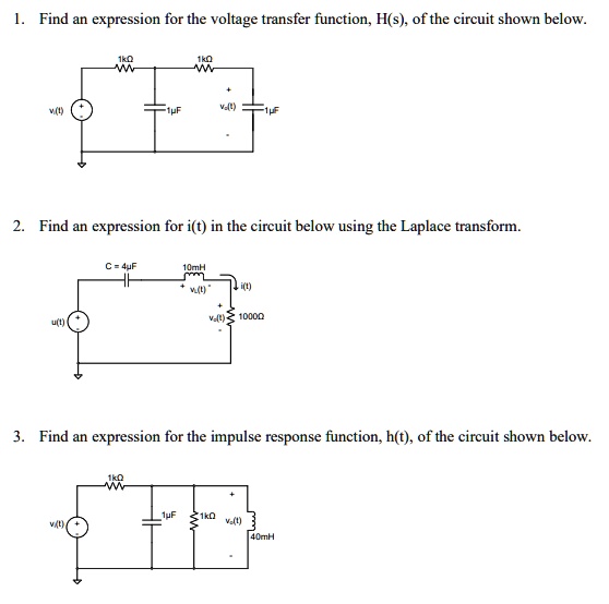SOLVED: Find an expression for the voltage transfer function, H(s), of the circuit shown below ...