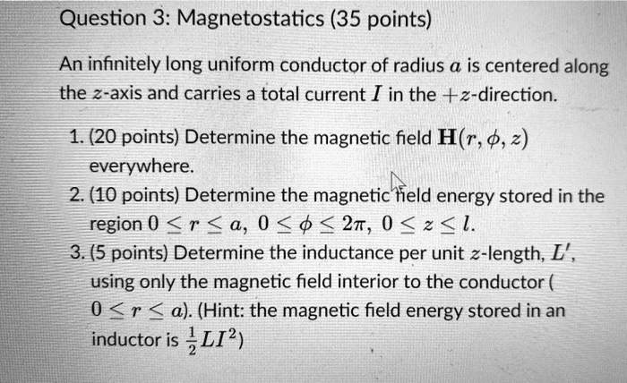SOLVED: Question 3: Magnetostatics (35 points) An infinitely long ...