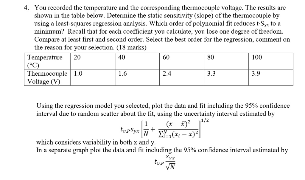SOLVED: You recorded the temperature and the corresponding thermocouple voltage. The results are ...