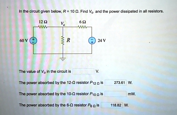 In the circuit given below, R = 10 Î©. Find Vo and the power dissipated in all resistors. 12 Î ...
