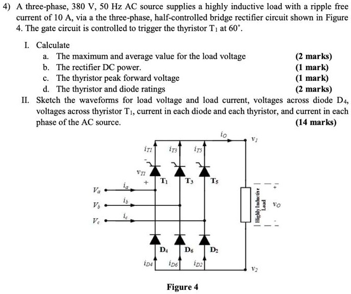 SOLVED: A three-phase, 380 V, 50 Hz AC source supplies a highly inductive load with a ripple ...