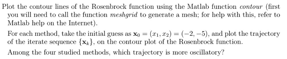 SOLVED: Plot the contour lines of the Rosenbrock function using the Matlab function contour ...