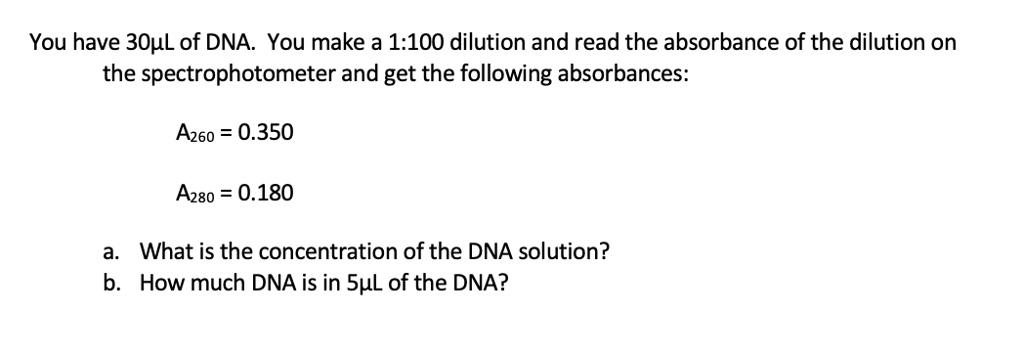 you have 30ul of dna you make a 1100 dilution and read the absorbance ...